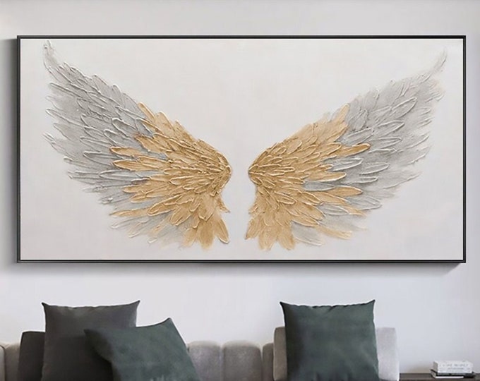 Original Angel Wing Oil Painting on Canvas, Large Wall Art Abstract ...