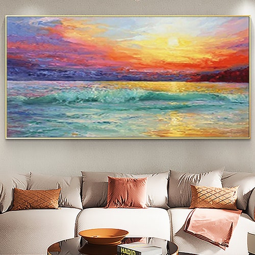 Abstract Sunrise Ocean Oil Painting on Canvas Large Original - Etsy