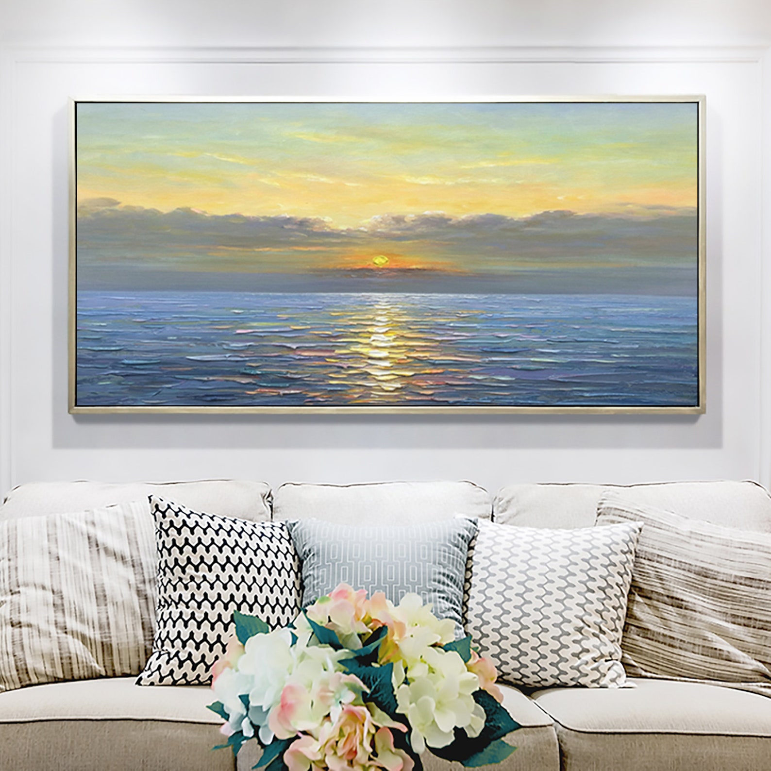 Abstract Sunrise Ocean Landscape Oil Painting on Canvas Large - Etsy