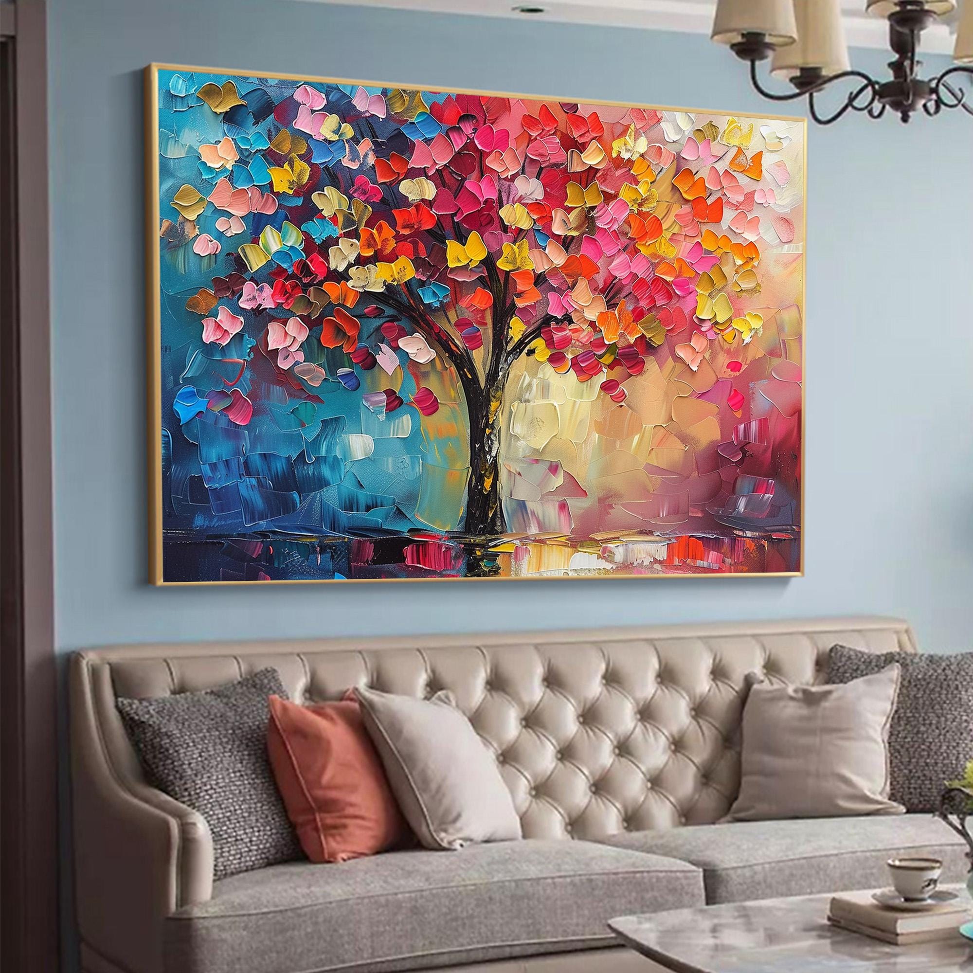 Hand Painted Abstract Colorful Tree Oil Painting on Canvas, Original ...