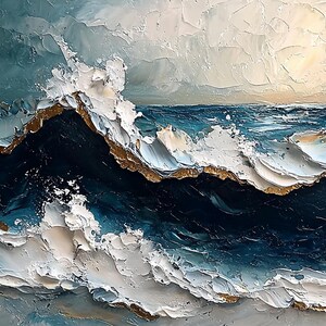 Hand-painted Impasto 3D Ocean Wave Painting on Canvas, Large Original ...