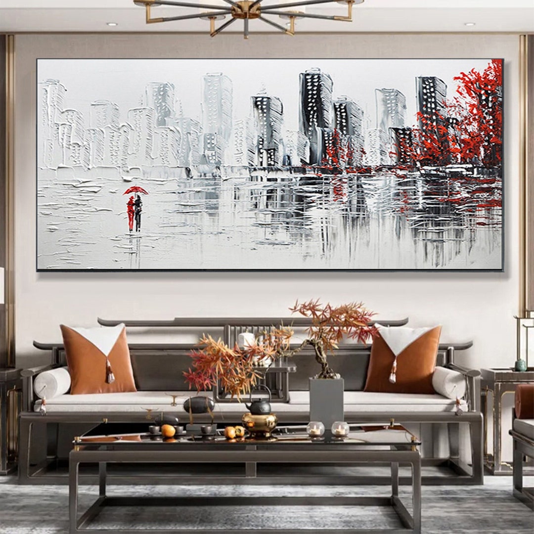Abstract Romantic Couple Oil Painting on Canvas, Large Wall Art ...