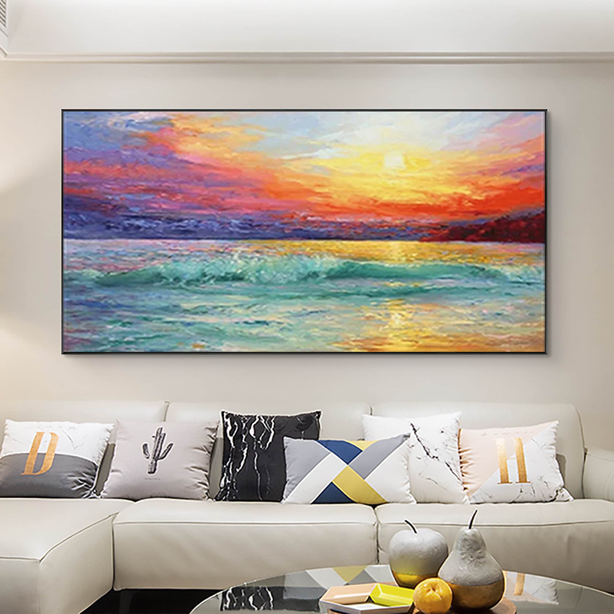 Abstract Sunrise Ocean Oil Painting on Canvas Large Original - Etsy