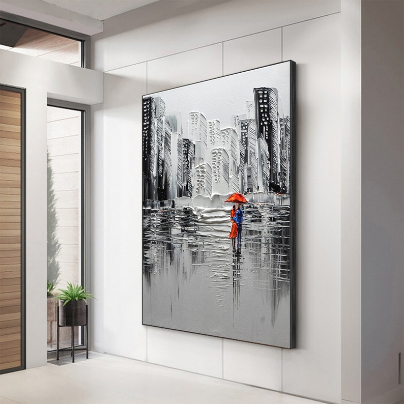 Large Abstract City Landscape Oil Painting on Canvas Romantic - Etsy