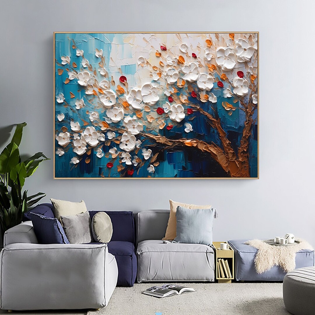 Abstract Texture Flower Oil Painting on Canvas, Large Wall Art Custom ...