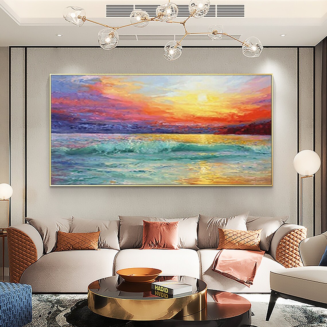 Abstract Sunrise Ocean Oil Painting on Canvas Large Original - Etsy