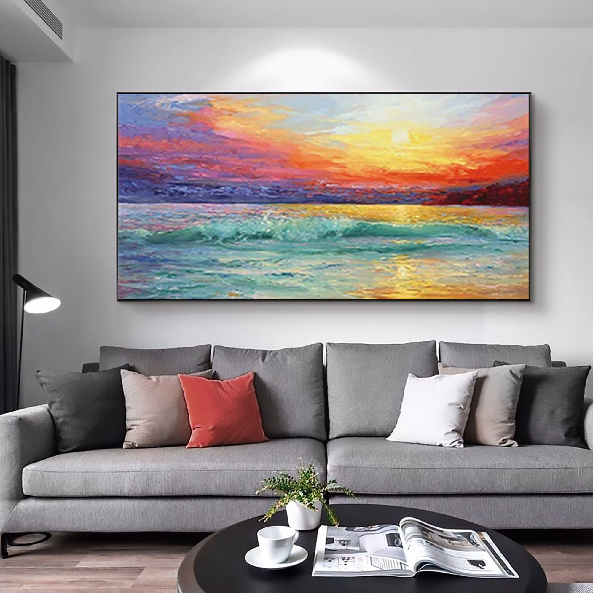 Abstract Sunrise Ocean Oil Painting on Canvas Large Original - Etsy