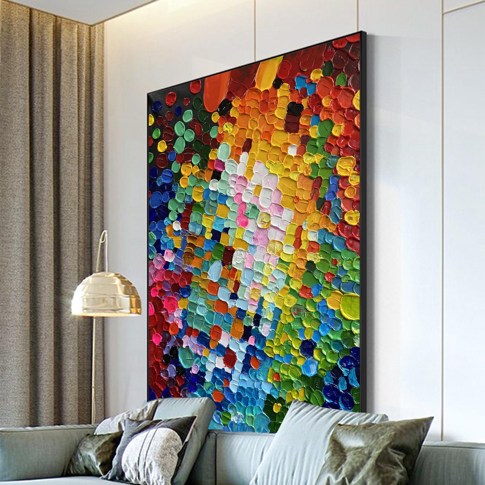 Hand-painted Color Block Oil Painting, Colorful Abstract Canvas Wall ...