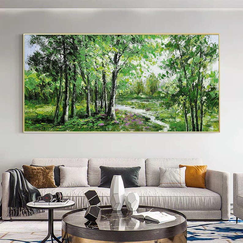 Abstract Forest Oil Painting on Canvas, Large Wall Art, Original Green ...