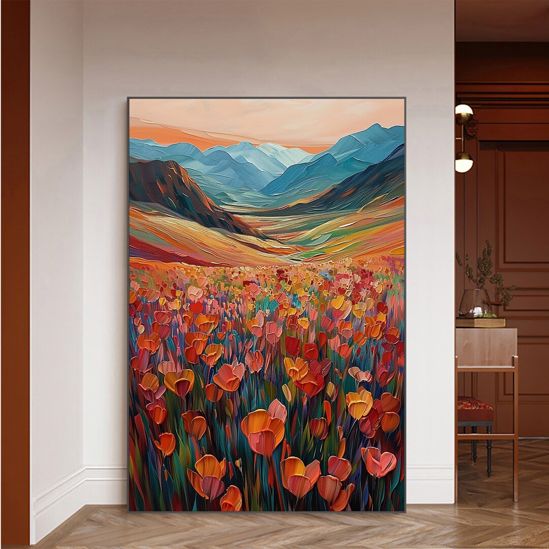 Large Abstract Red Flower Oil Painting on Canvas Wall Art, Original ...