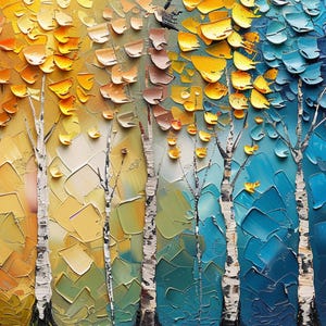 Abstract Colorful Forest Oil Painting on Canvas, Large Textured Wall ...