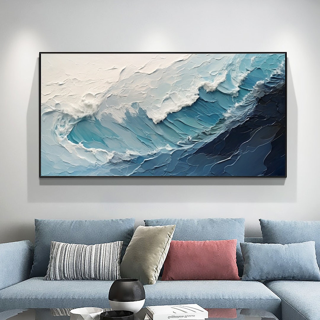 Original Ocean Wave Oil Painting on Canvas, Large Wall Art, Abstract ...