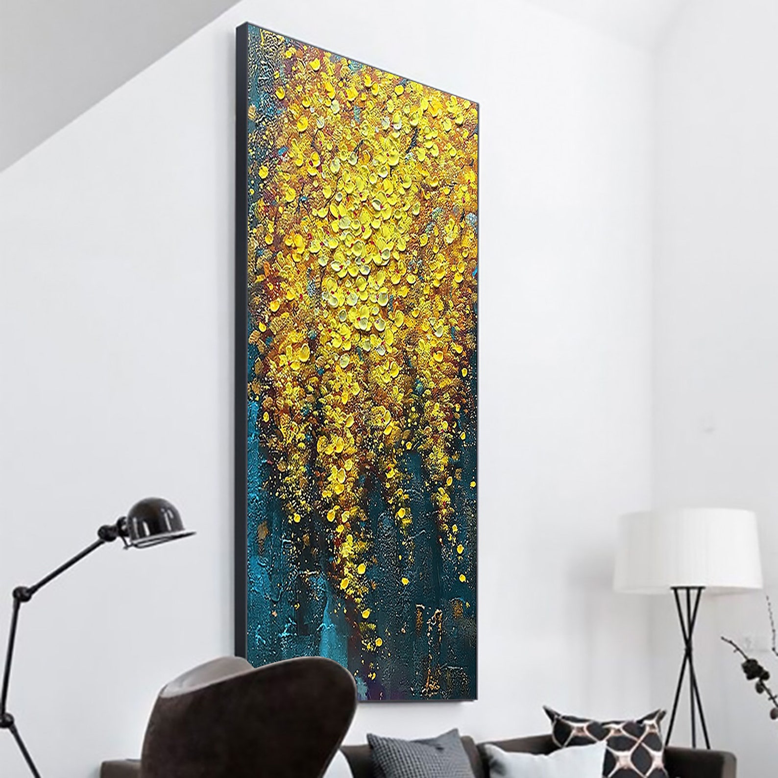 Abstract Yellow Flower Landscape Oil Painting on Canvas, Original ...
