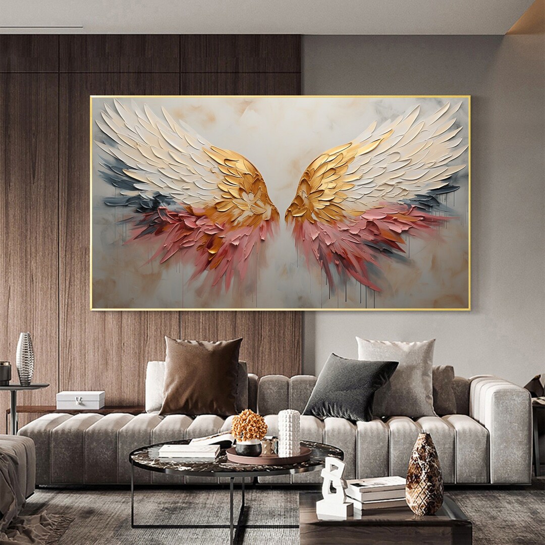 Original Angel Wing Oil Painting on Canvas, Large Wall Art Abstract ...