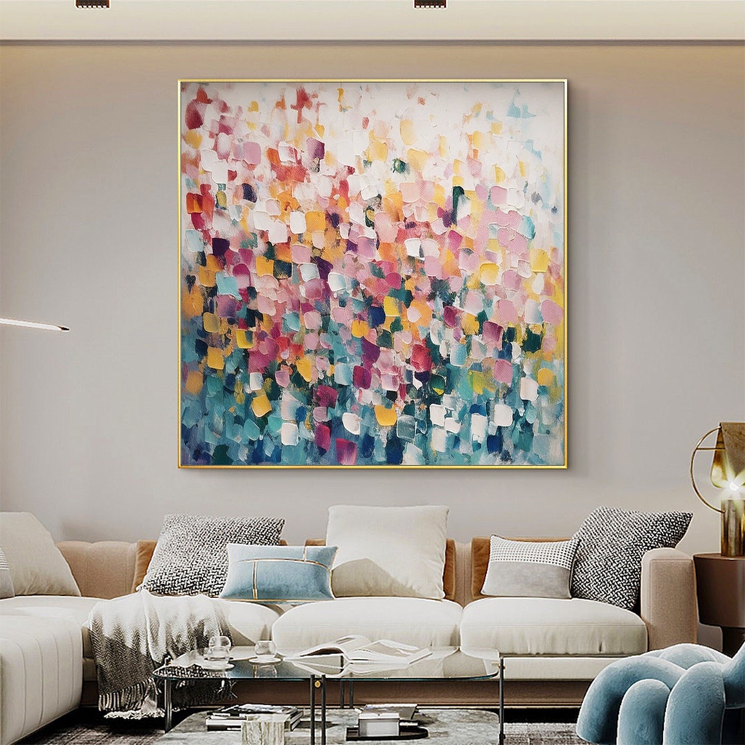 Abstract Colorful Block Oil Painting on Canvas, Large Wall Art Original ...