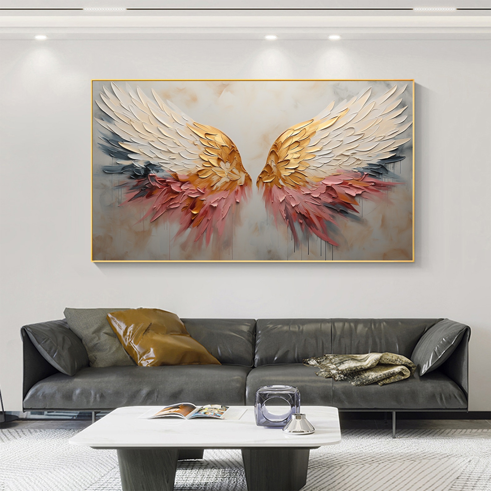 Original Angel Wing Oil Painting on Canvas, Large Wall Art Abstract ...