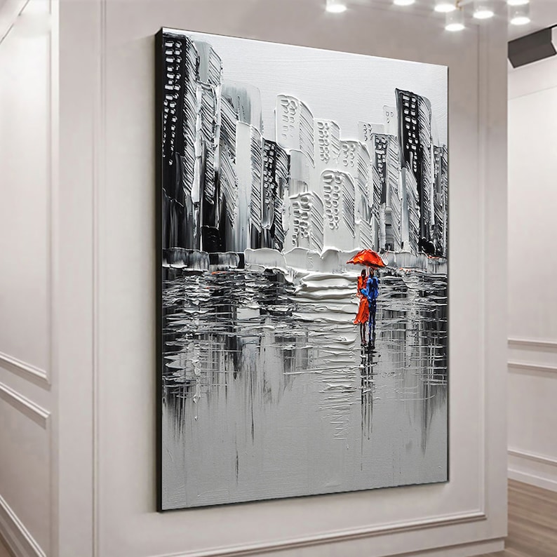 Large Abstract City Landscape Oil Painting on Canvas Romantic - Etsy