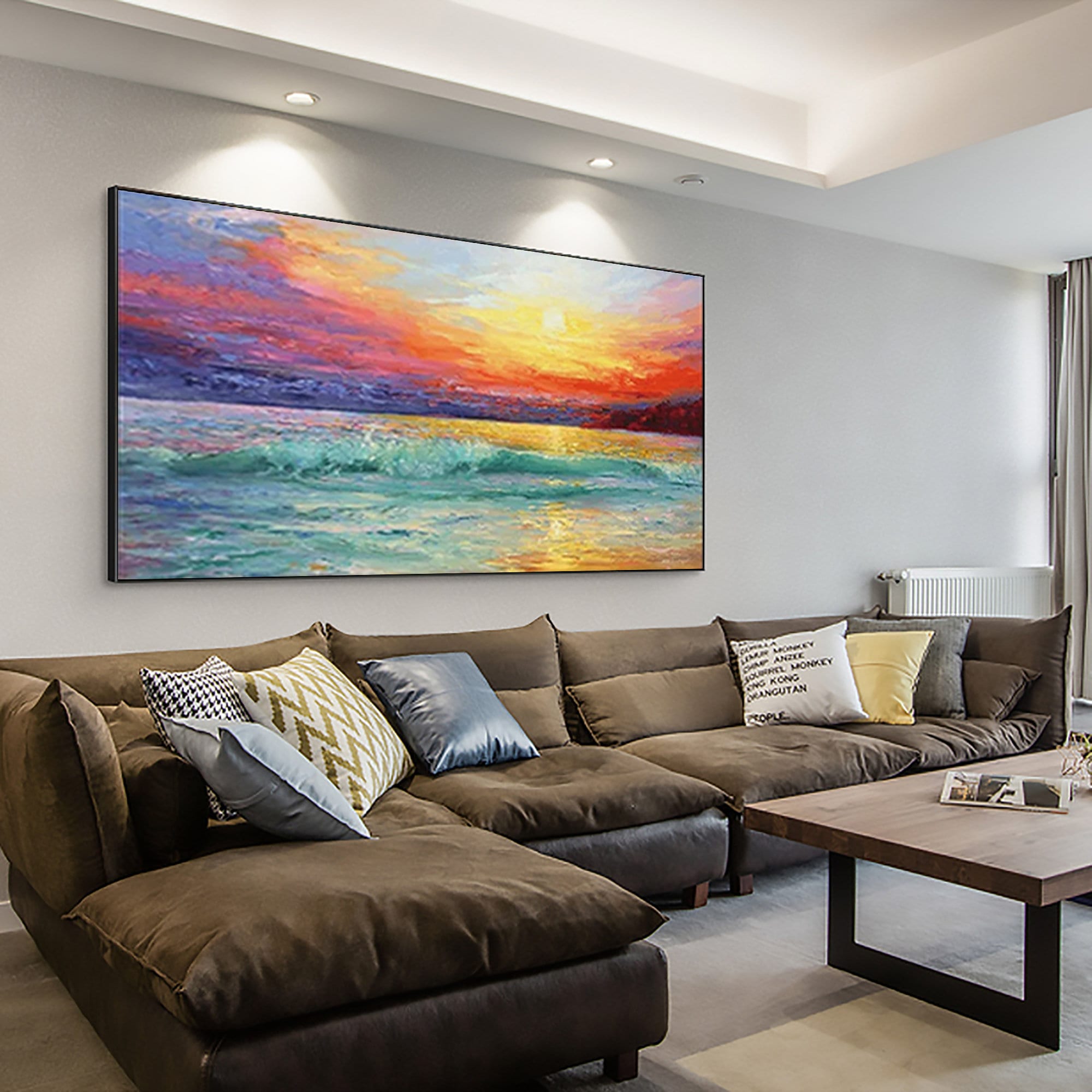 Abstract Sunrise Ocean Oil Painting on Canvas Large Original - Etsy