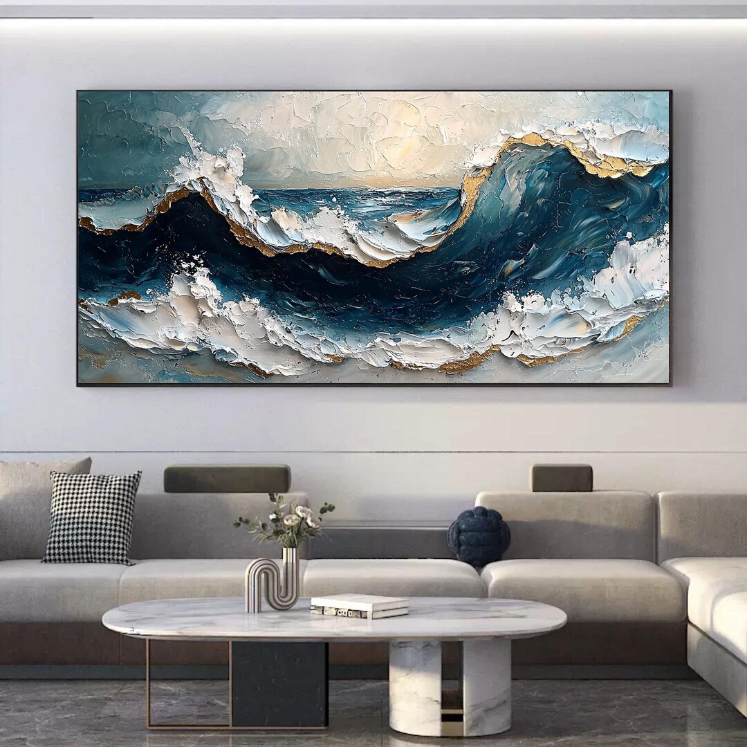 Hand-painted Impasto 3D Ocean Wave Painting on Canvas, Large Original ...