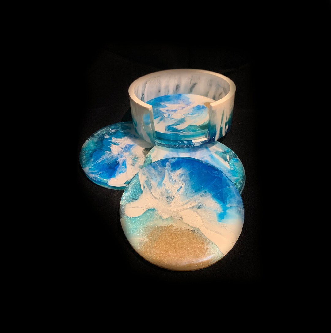 Sea Shore Design Epoxy Resin Coaster Set Craft Coasters Set - Etsy