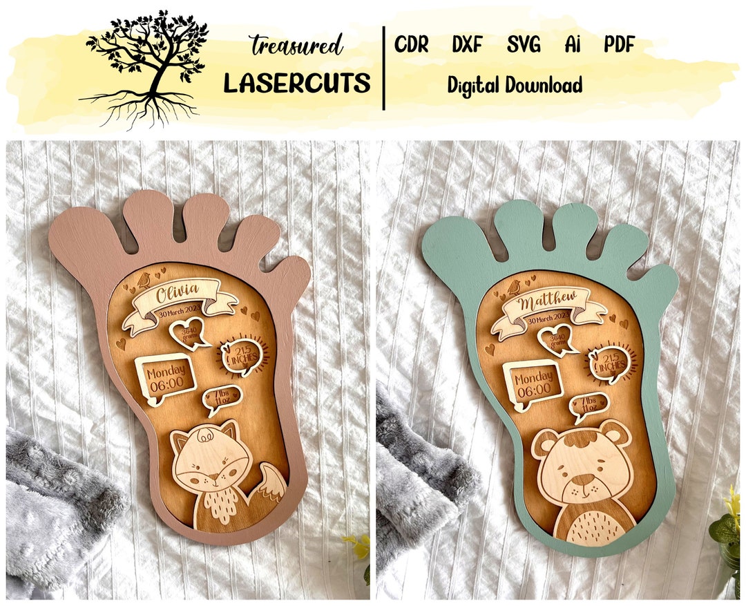 Footprint Birth Sign Svg, Baby Announcement Stats Bundle Props, Birth ...