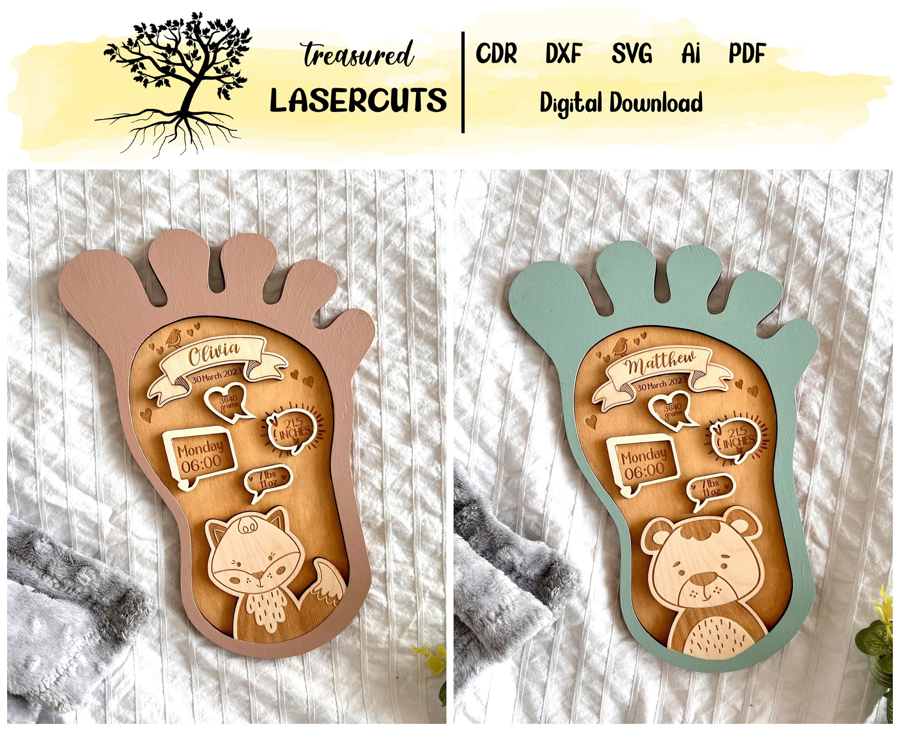 Footprint Birth Sign Svg, Baby Announcement Stats Bundle Props, Birth ...