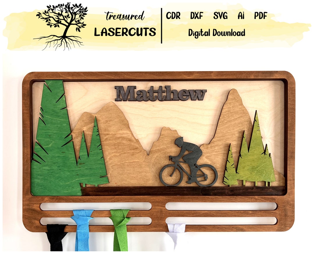 Cycling Medal Hanger Laser Cut, Cyclist Medal Display Svg, Personalised ...