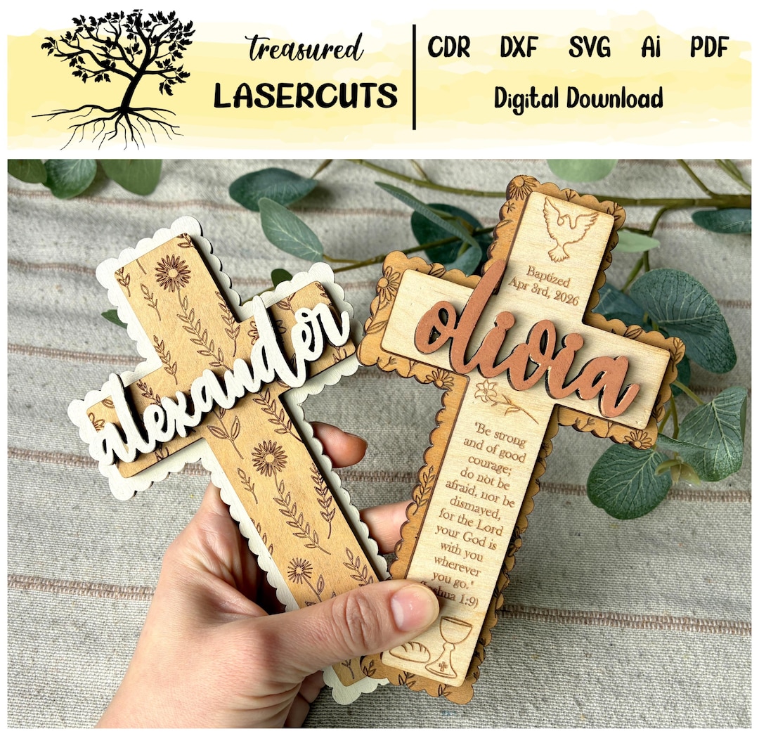 Personalized Baptism Cross SVG Laser Cut File | Custom Name Christian ...