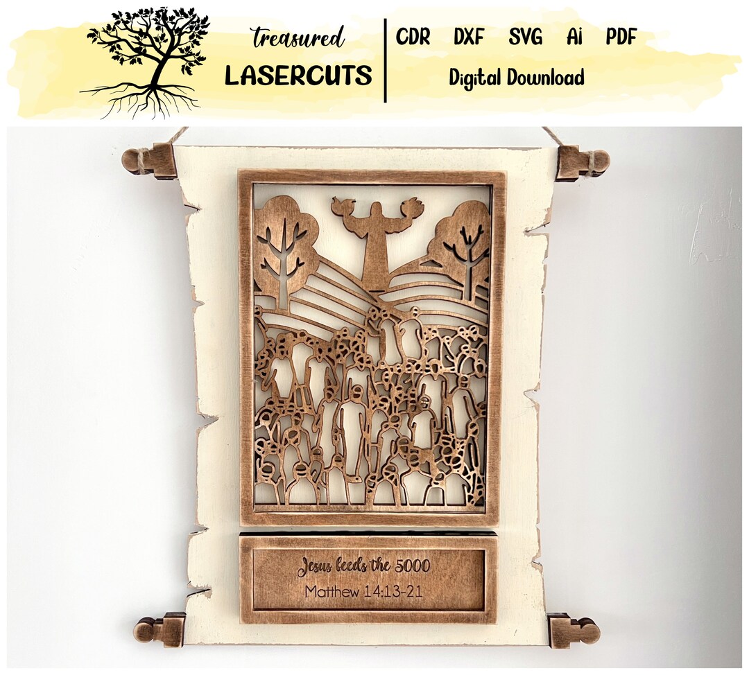 Jesus Feeds the 5000 Scroll Add On, Religious Display Svg, Scroll ...