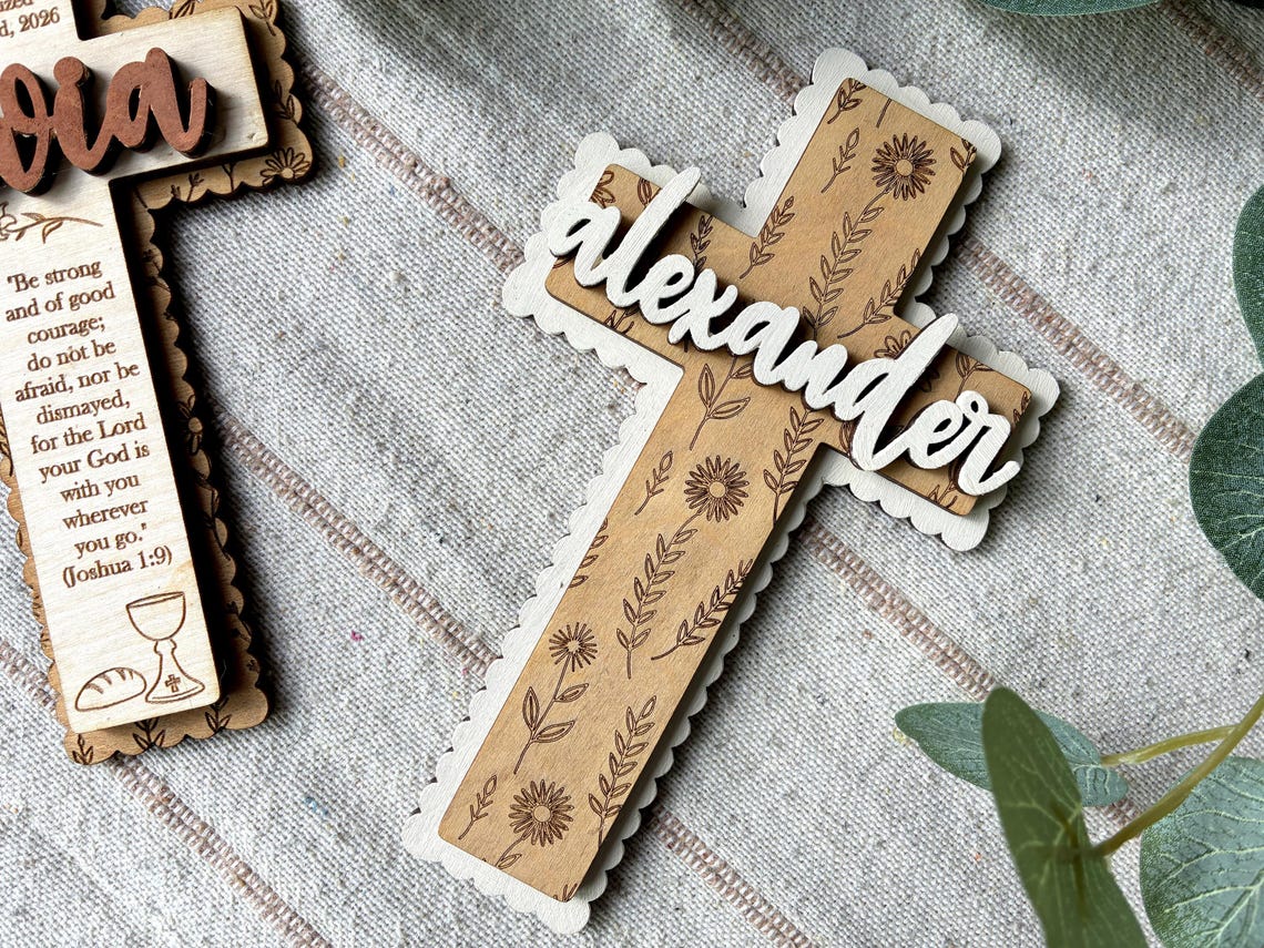 Personalized Baptism Cross SVG Laser Cut File | Custom Name Christian ...