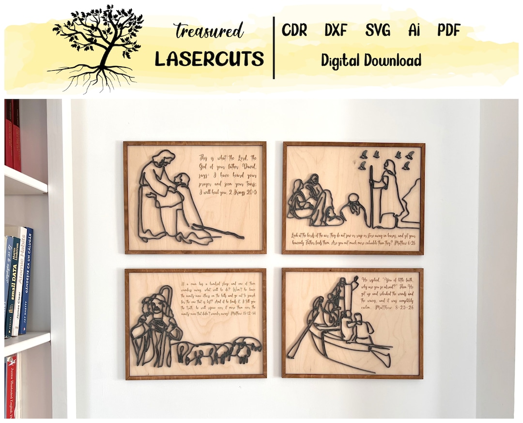 Religious Wall Decor SVG Bundle, Religious Line Art Laser Cut ...