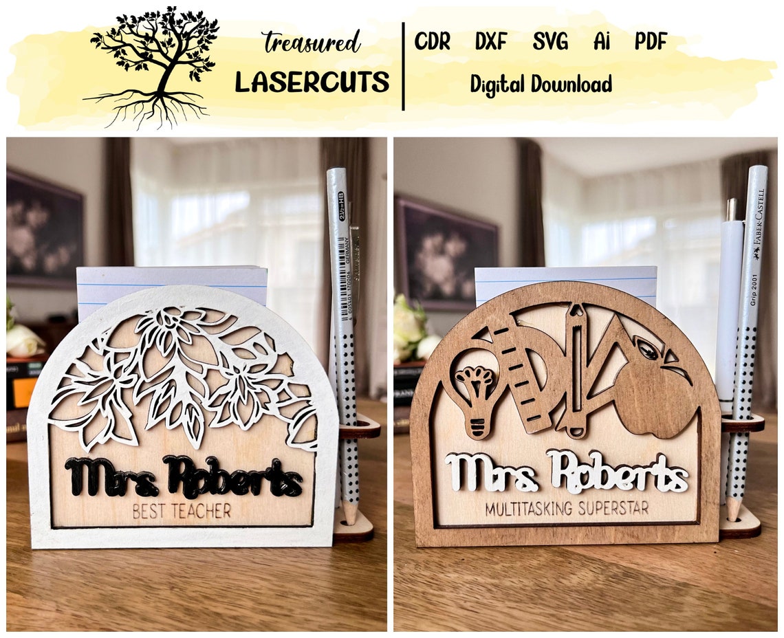 Teacher Note Pad SVG, Teacher Desk Organiser Gift Svg, Pen Holder Laser ...
