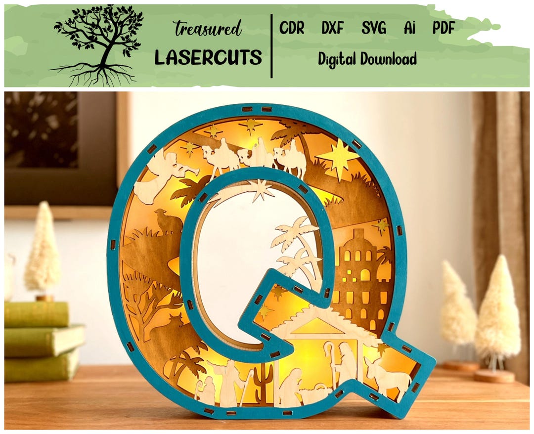 Christmas Nativity Q Monogram Svg, Christmas Shadow Box Svg, Christmas ...