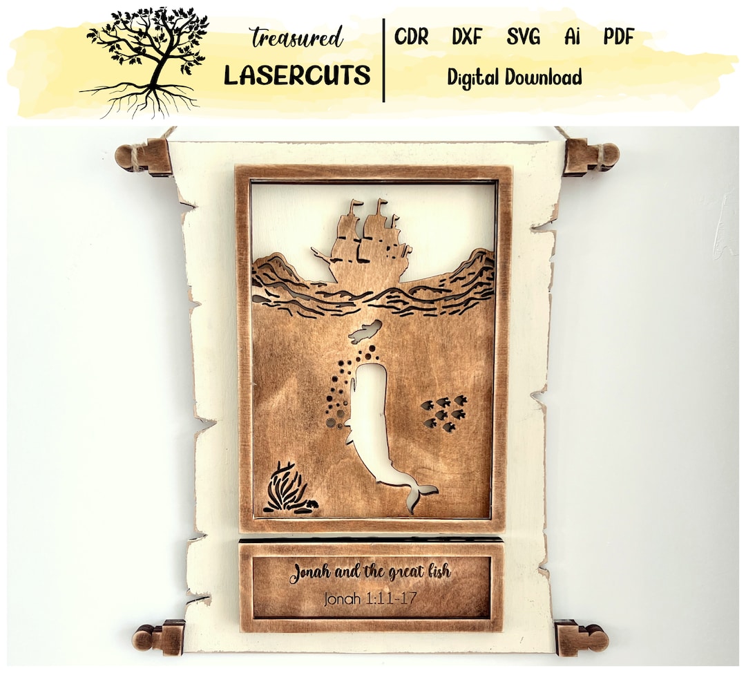 Jonah and the Fish Scroll Add On, Religious Display Svg, Scroll ...