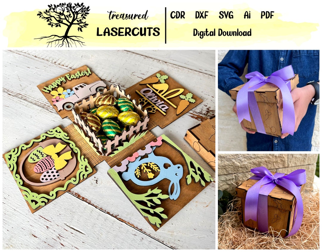 Easter Explosion Box SVG, Easter Gift Box SVG, Easter Gift for Kids Lasercut File, Easter Basket ...