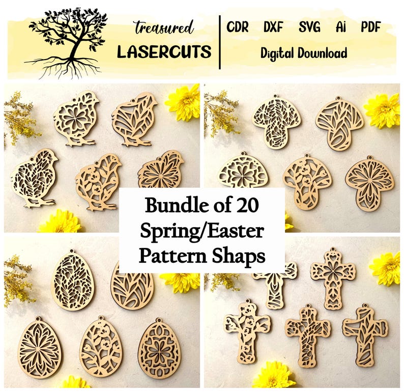 Spring Easter Laser Cut Files Bundle | Egg Chick Cross Mushroom Svg Dxf ...