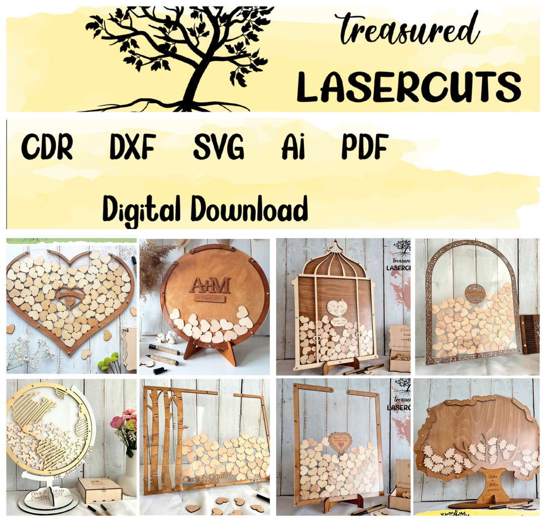 Wedding Guest Book Svg Bundle, Drop Box Guest Book Bundle, Heart Shaped ...