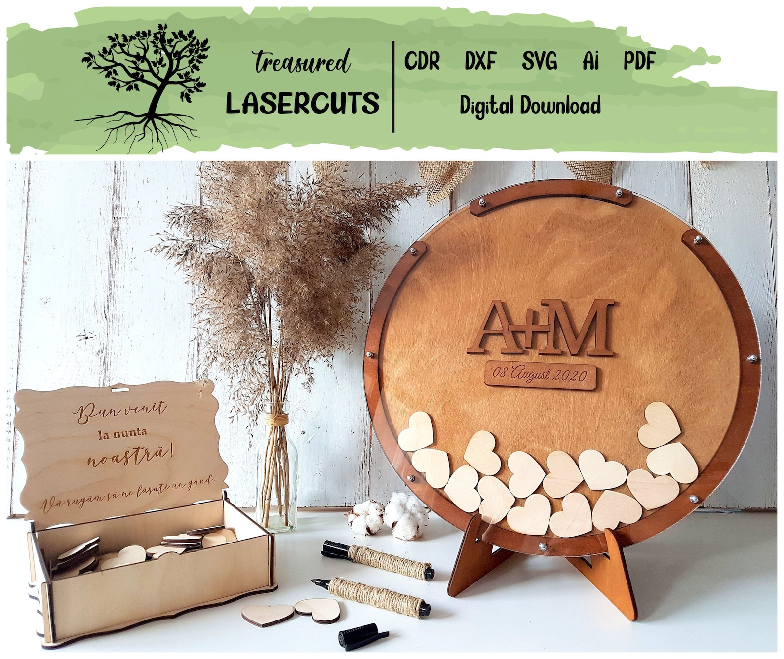 Round Wedding Guest Book Dropbox Digital Design SVG PDF CDR - Etsy