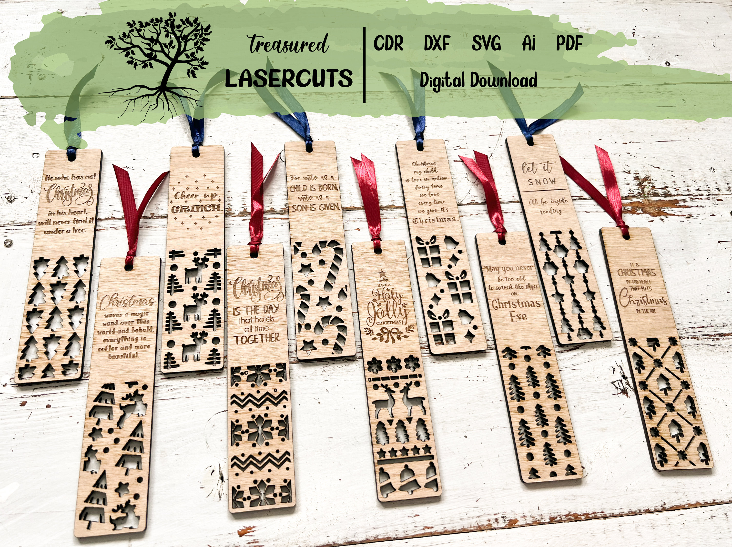Mega Christmas Bookmark Bundle Lasercut File Svg Dxf Pdf - Etsy