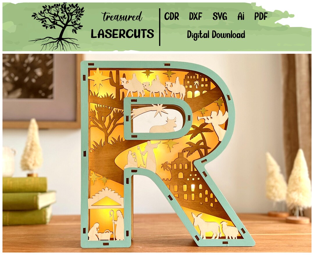 Christmas Nativity R Monogram Svg, Christmas Shadow Box Svg, Christmas ...