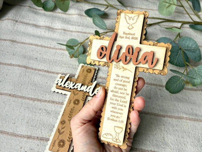 Personalized Baptism Cross SVG Laser Cut File | Custom Name Christian ...
