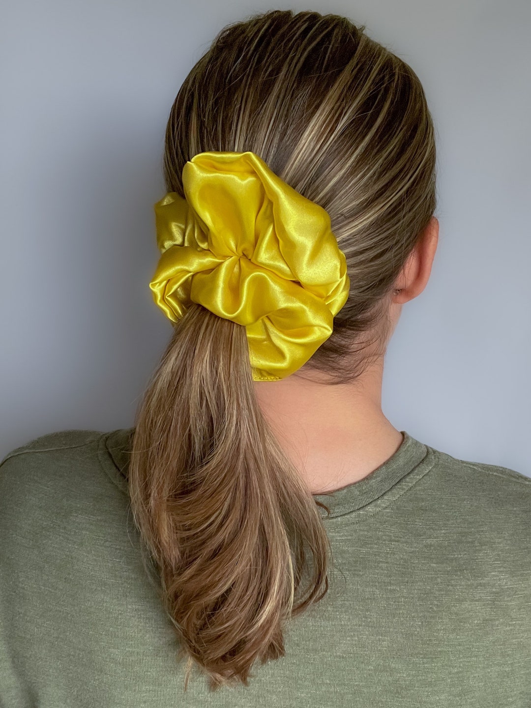 Yellow Silky Satin Scrunchie | Fashion Hair Accessories | Big ...