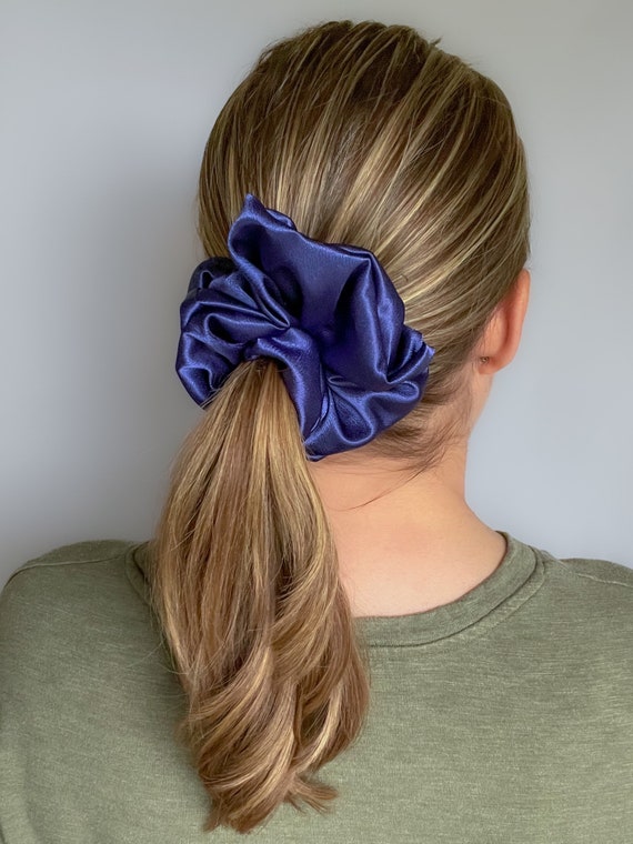 Navy Blue Silky Satin Scrunchie Fashion Hair Accessories - Etsy