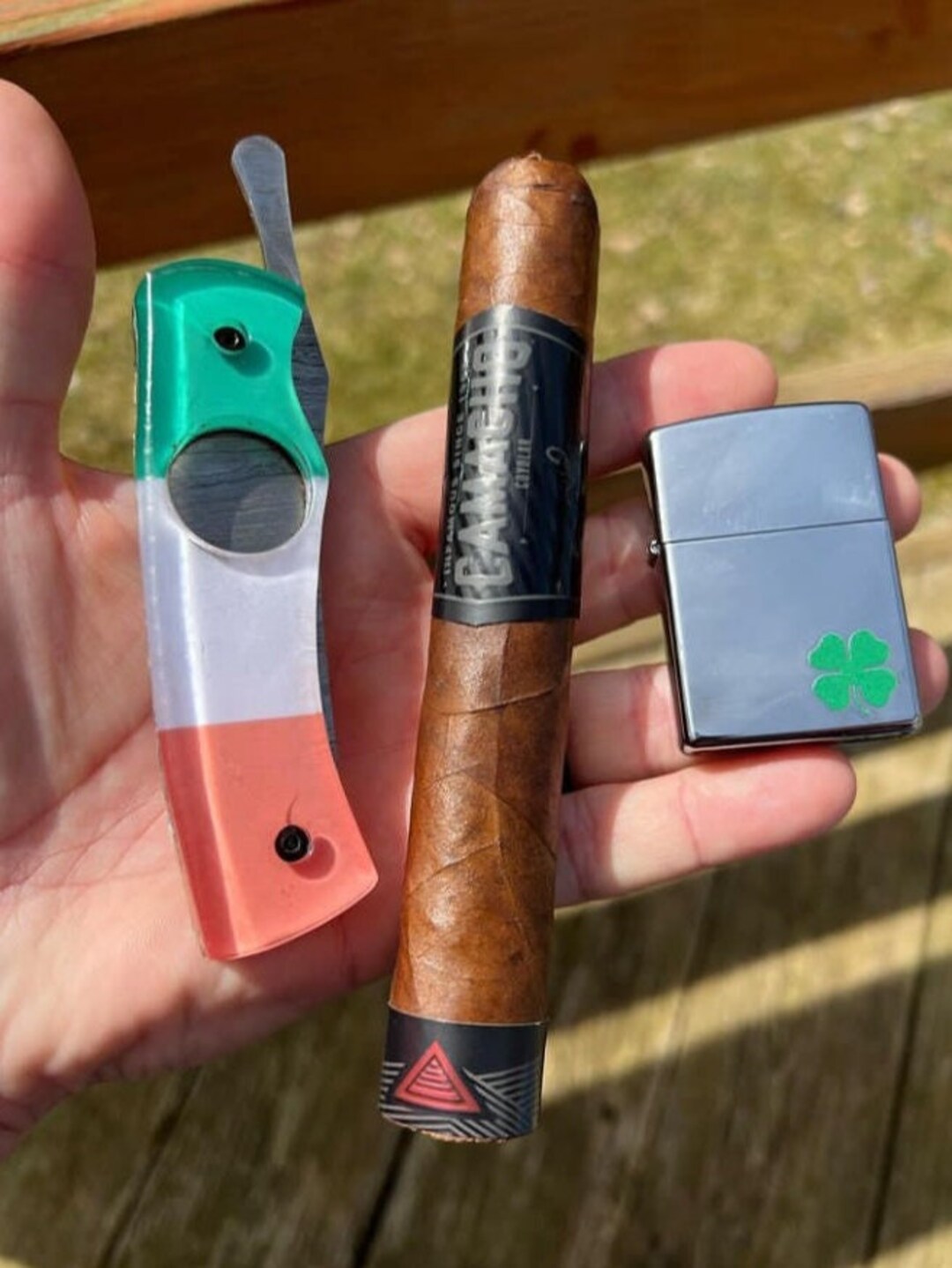 Irish Flag CIGAR CUTTER Cigar Accessories Cigar Tool Damascus Knife ...