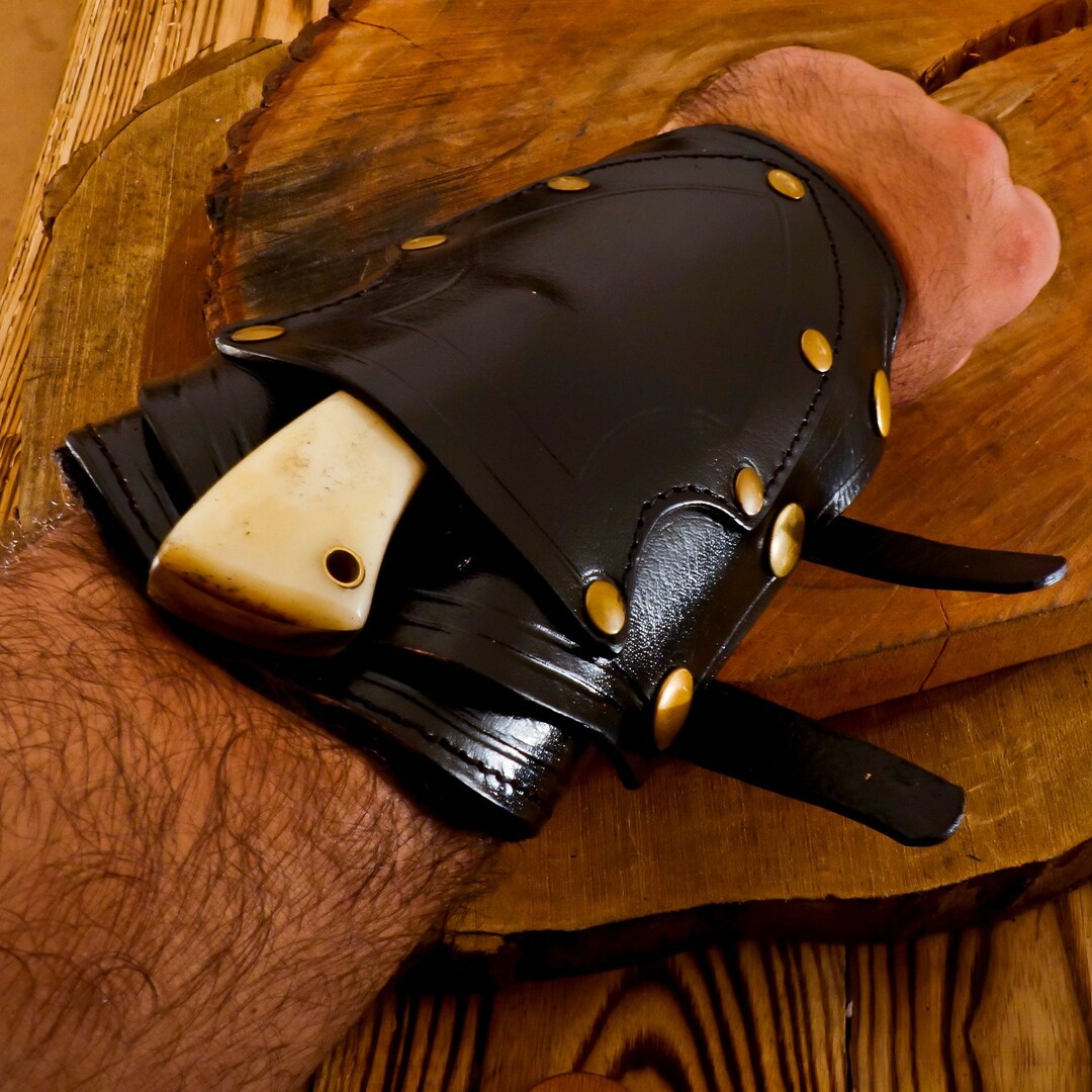 Black Handmade Hidden Wallet Cuff Sheath Stainless Steel Wrist Knife ...