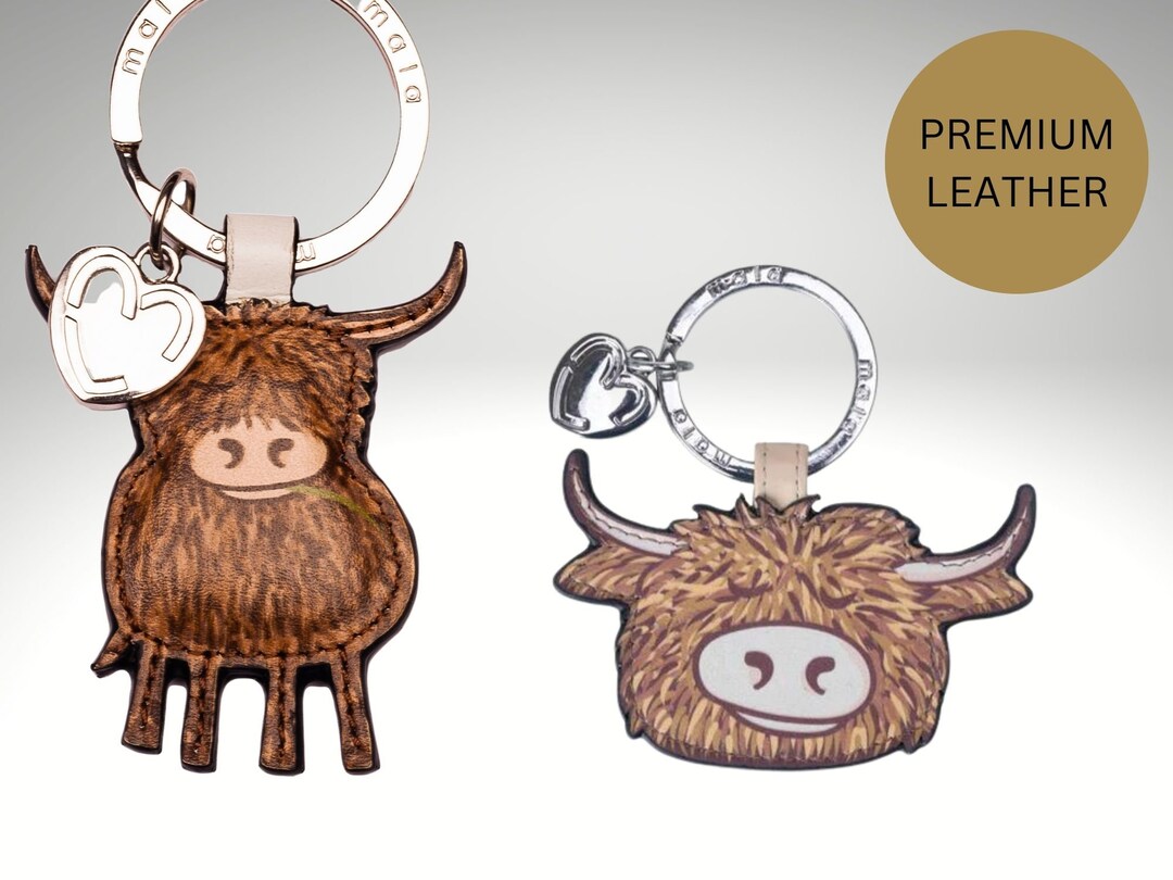Premium Leather Highland Cow Keyring - Etsy