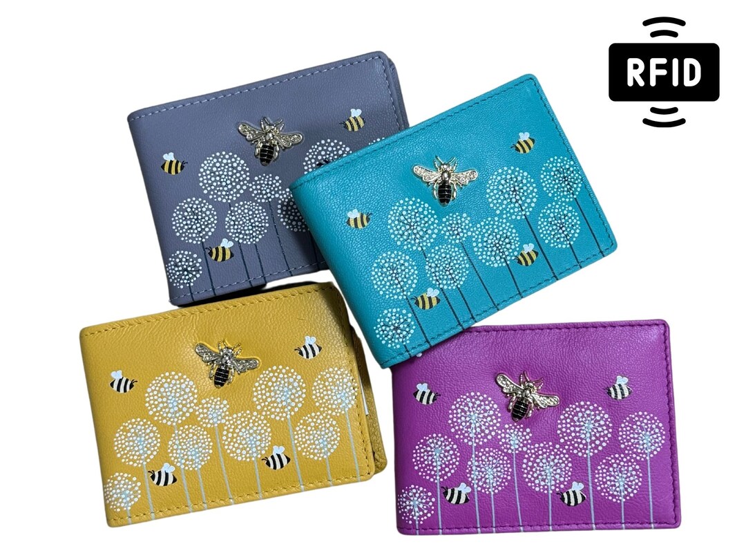 Soft Leather Bee and Flowers Card & ID Case Holder With Giftbag - Etsy