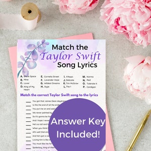 Match the Taylor Swift Song Lyrics Bridal Shower and Birthday Party ...
