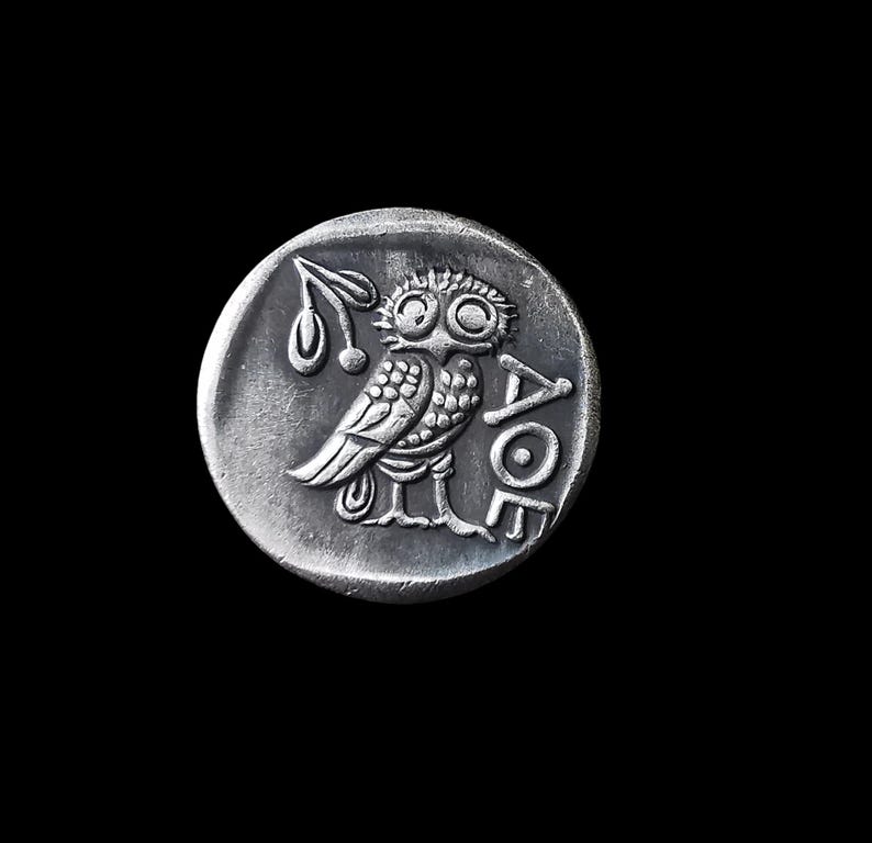 Ancient Athens Owl Drachm Silver Plated Reproduction Coin - Etsy