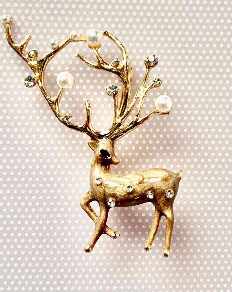 Reindeer Brooch Pin, Christmas Brooches for Women, Reindeer Pearl ...